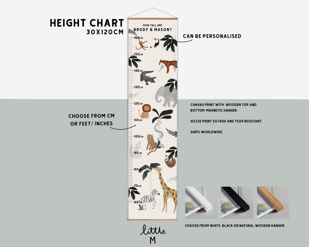 Safari Animal Height Chart - Can Be Personalised. Comes Ready to Hang ...
