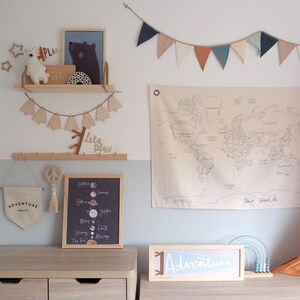 Large World Map Fabric Wall Hanging 96x66cm Natural Organic - Etsy