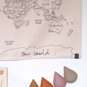 Small World Map Fabric Wall Hanging Natural Organic Cotton 67x46cm ...