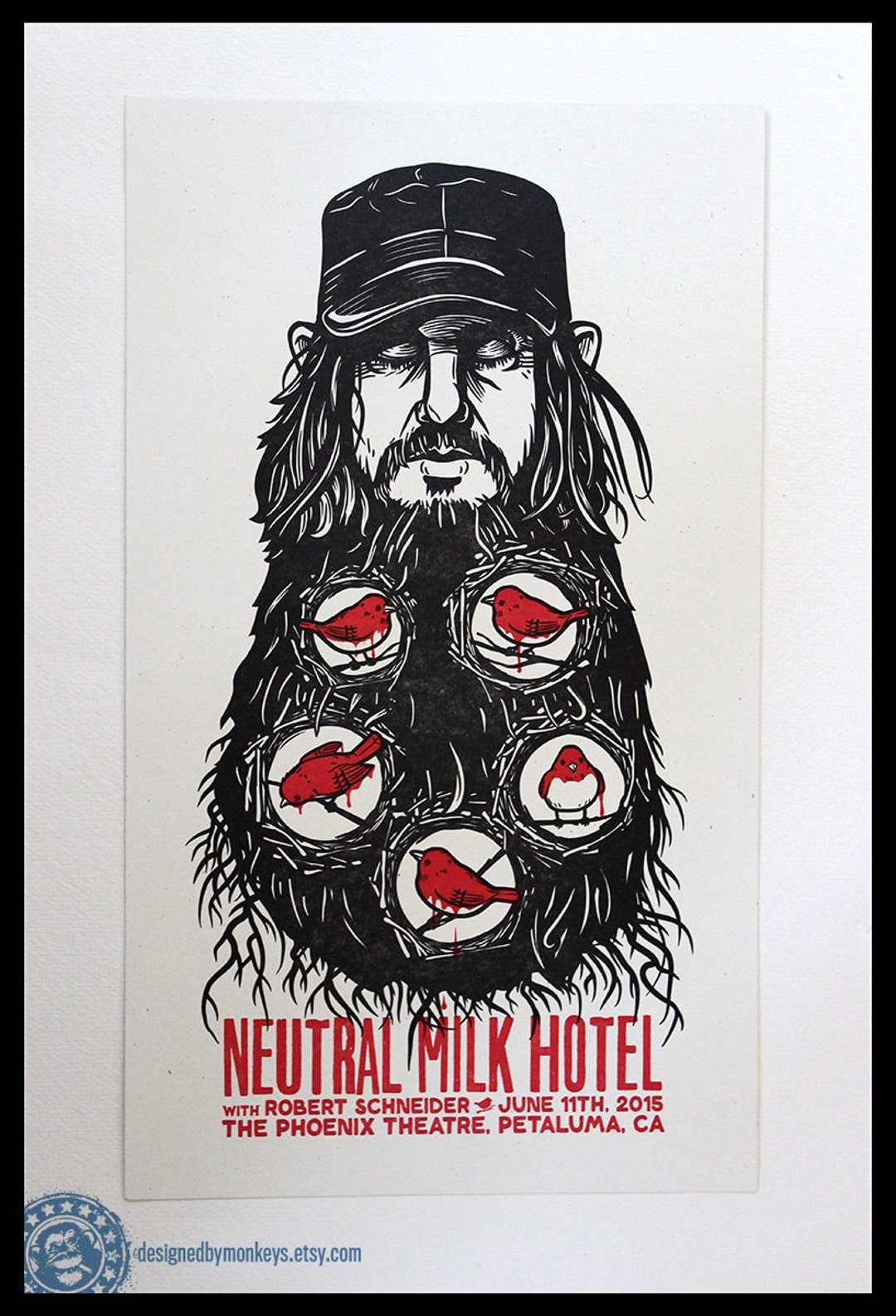 Neutral Milk Hotel Letterpress Poster - Jeff Mangum Little Birds ...