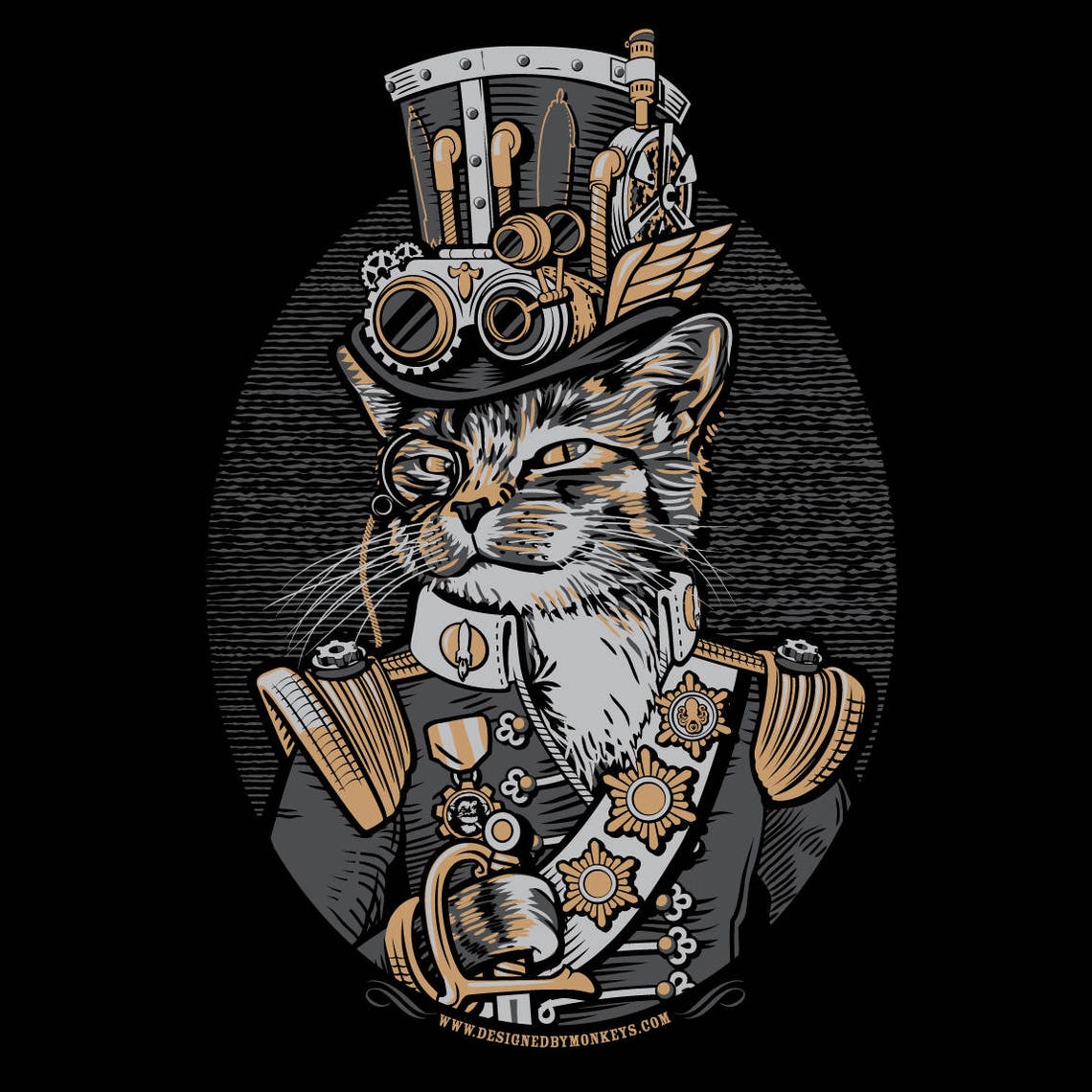 Steampunk Cat "the Commodore Owen P. Ticklewhiskers" Unisex T-shirt in ...