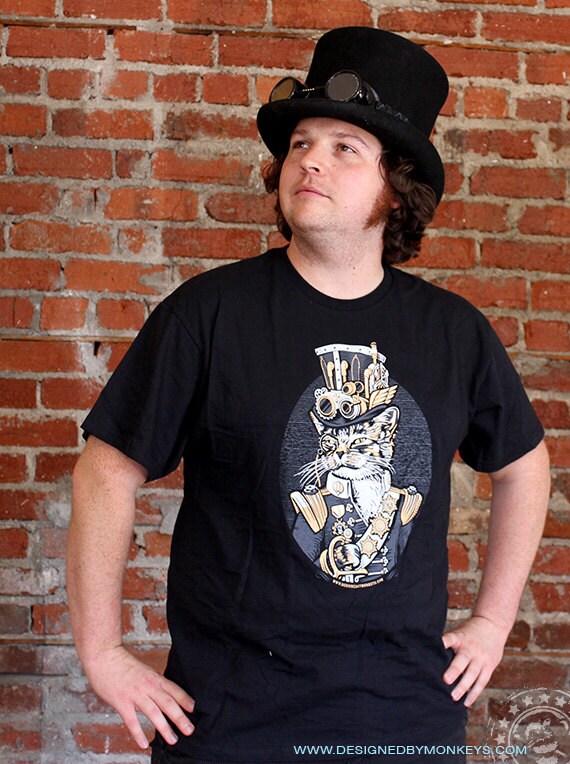 Steampunk Cat "the Commodore Owen P. Ticklewhiskers" Unisex T-shirt in ...