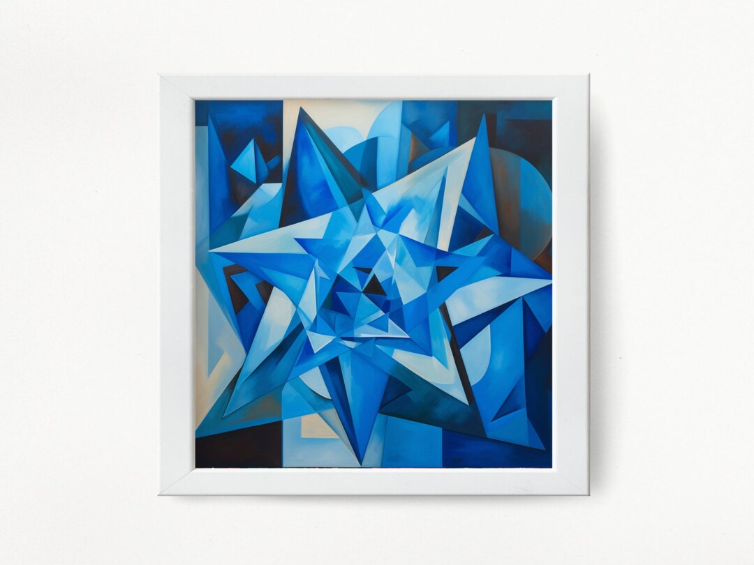 Star of David, Cubist Style, Blue Shades, Art Print to Display in Your ...