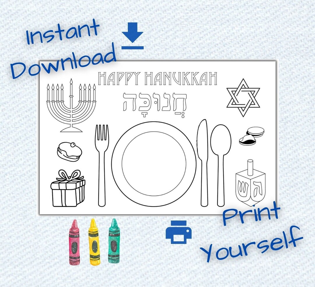 Happy Hanukkah Placemat for Coloring, Digital Download and Print ...