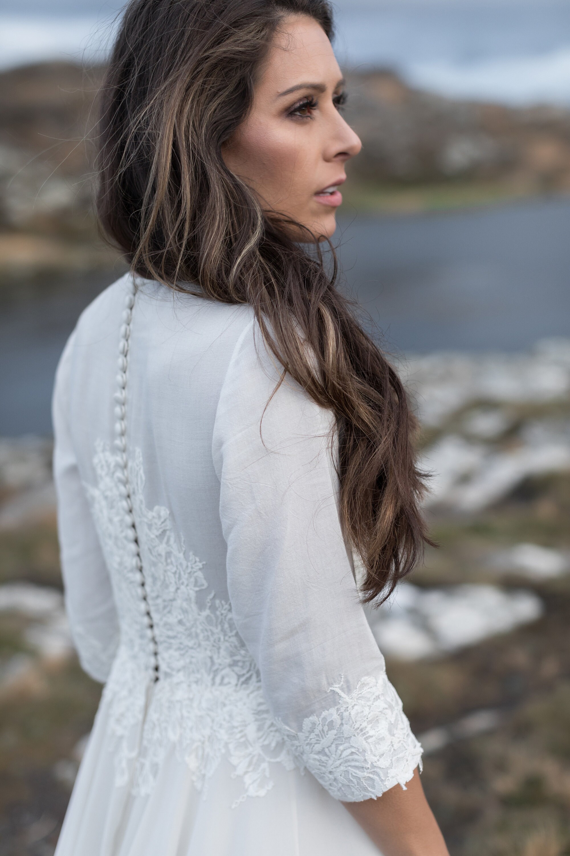 Modest Wedding Dress With Lace Bishop Sleeves and Embroidery - Etsy