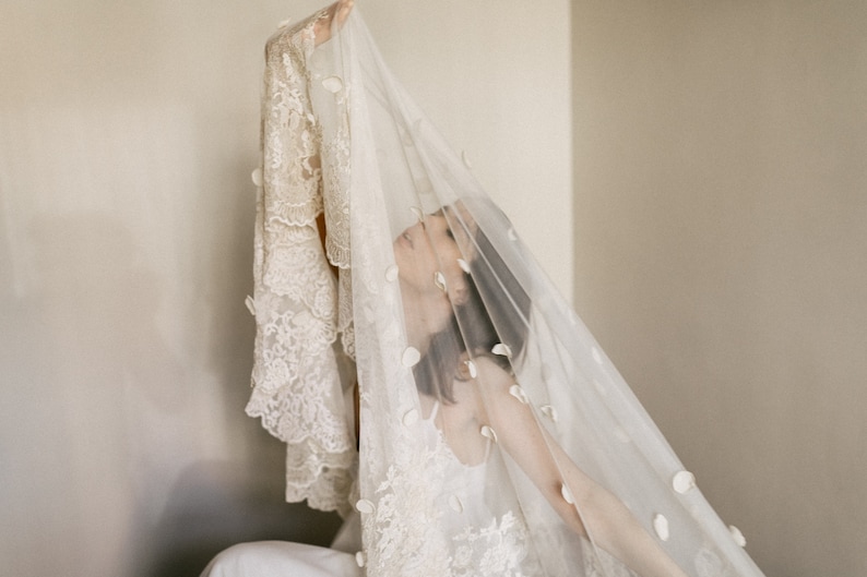 Monarch Beige Scalloped Edge Wedding Veil With Hand-sewn - Etsy