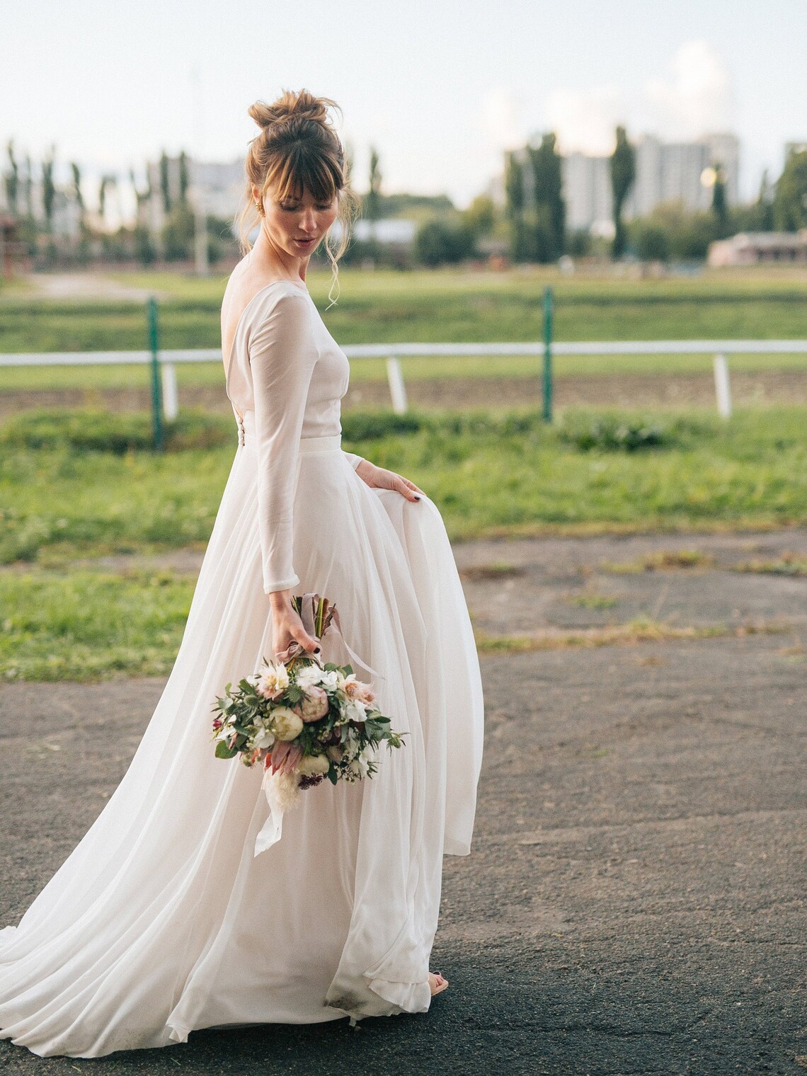 Open Back Wedding Dress With Lace Trim - Etsy