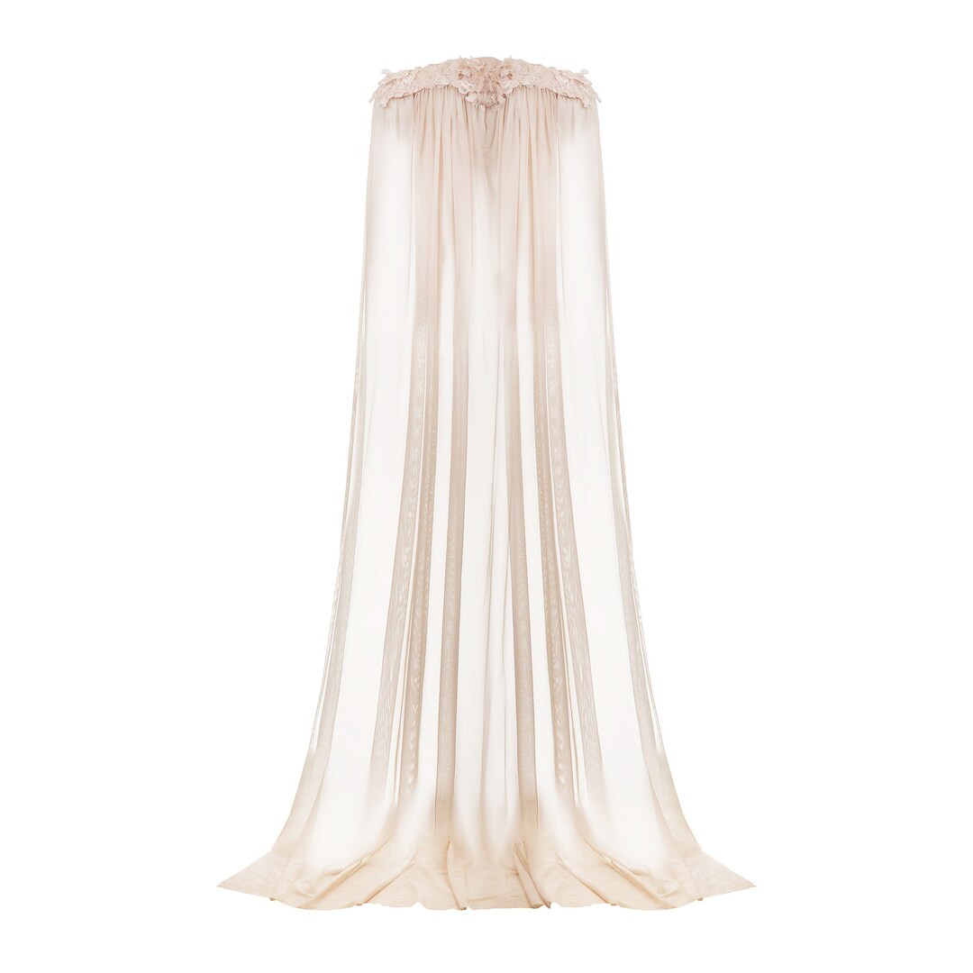 Detachable Wedding Soft Tulle Beige Cape With Lace Appliques - Etsy