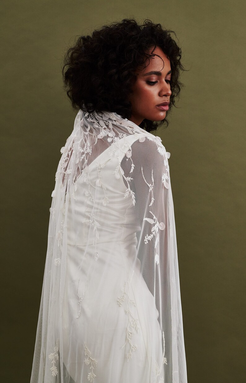 Cathedral Embroidered Wedding Veil With Hand-sewn Textile Petals and ...