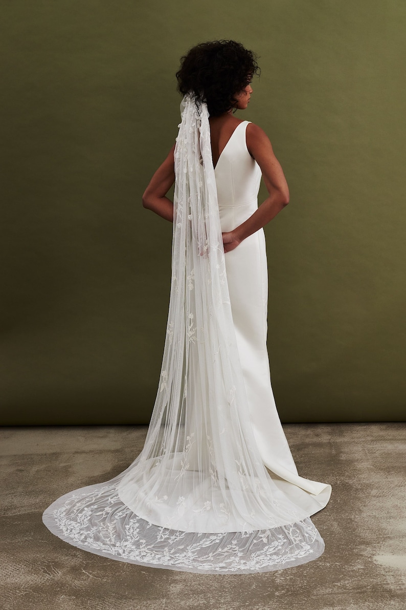 Cathedral Embroidered Wedding Veil With Hand-sewn Textile Petals and ...