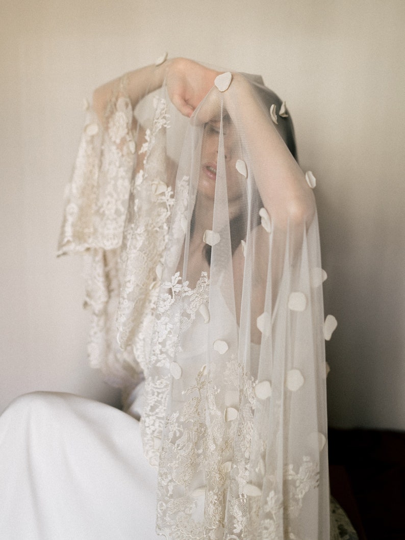 Monarch Beige Scalloped Edge Wedding Veil With Hand-sewn | Etsy