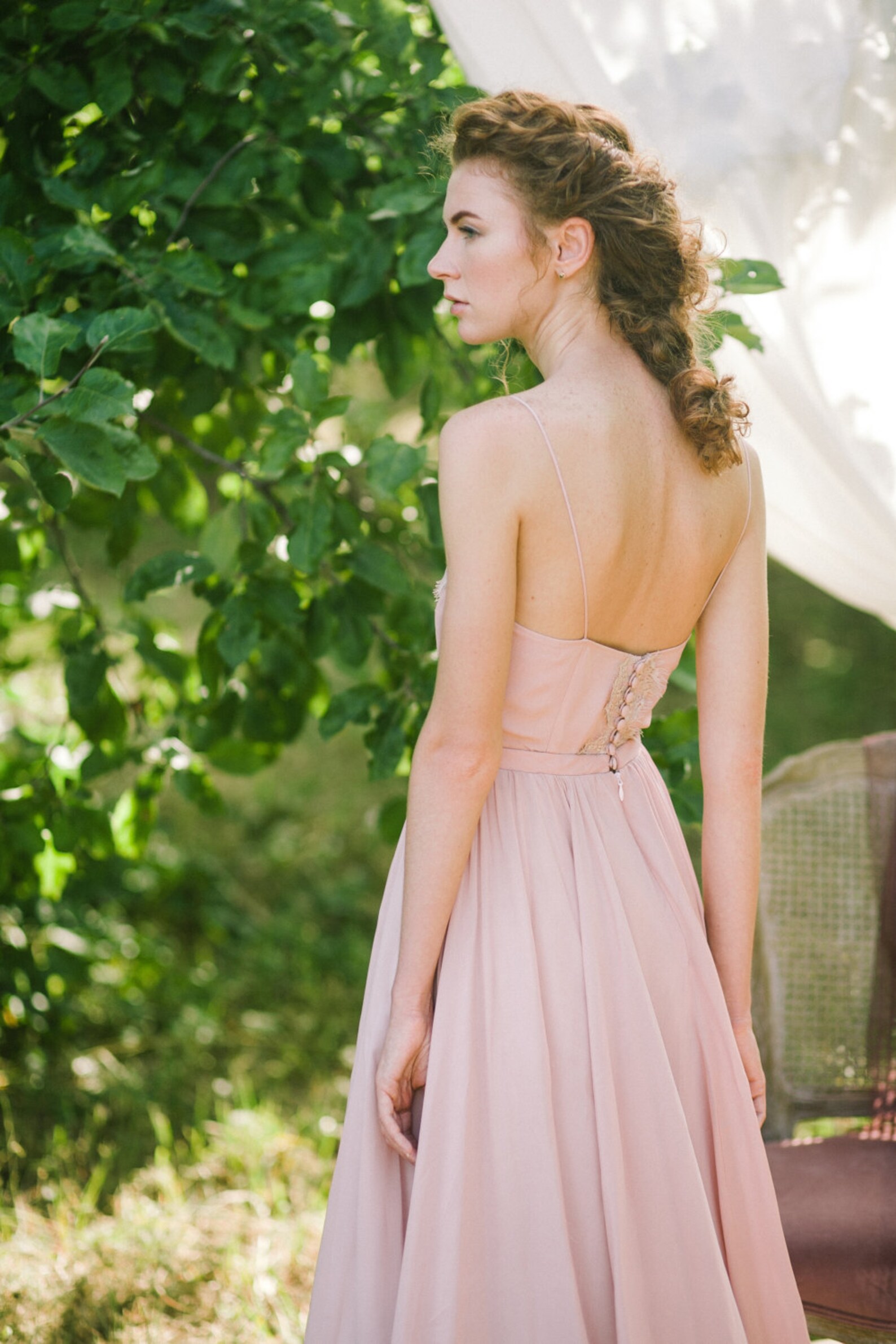 Light Pink Spaghetti Strap Wedding Dress With Lace - Etsy