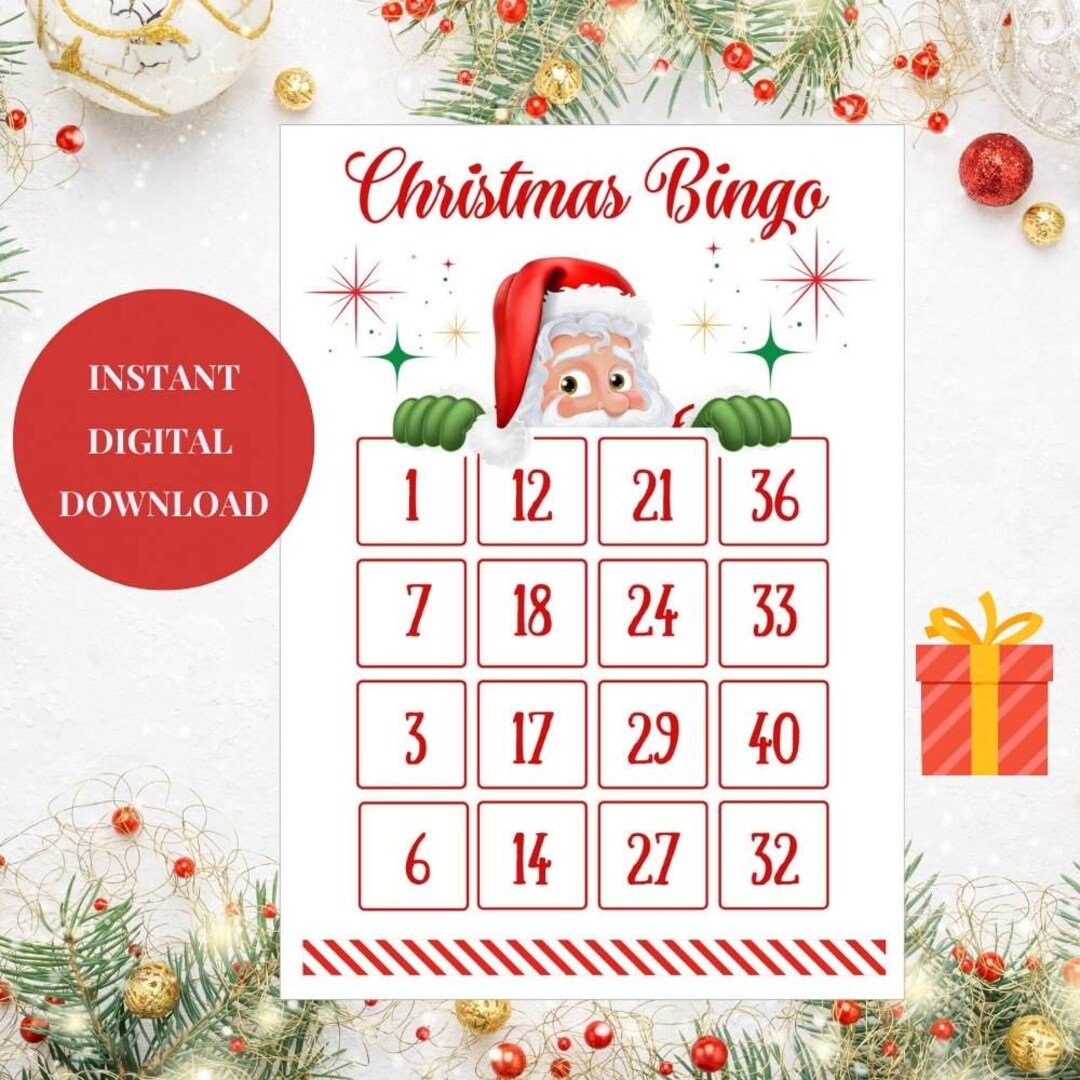 Christmas Bingo Game, Printable Christmas Bingo Cards, Xmas Bingo Game ...