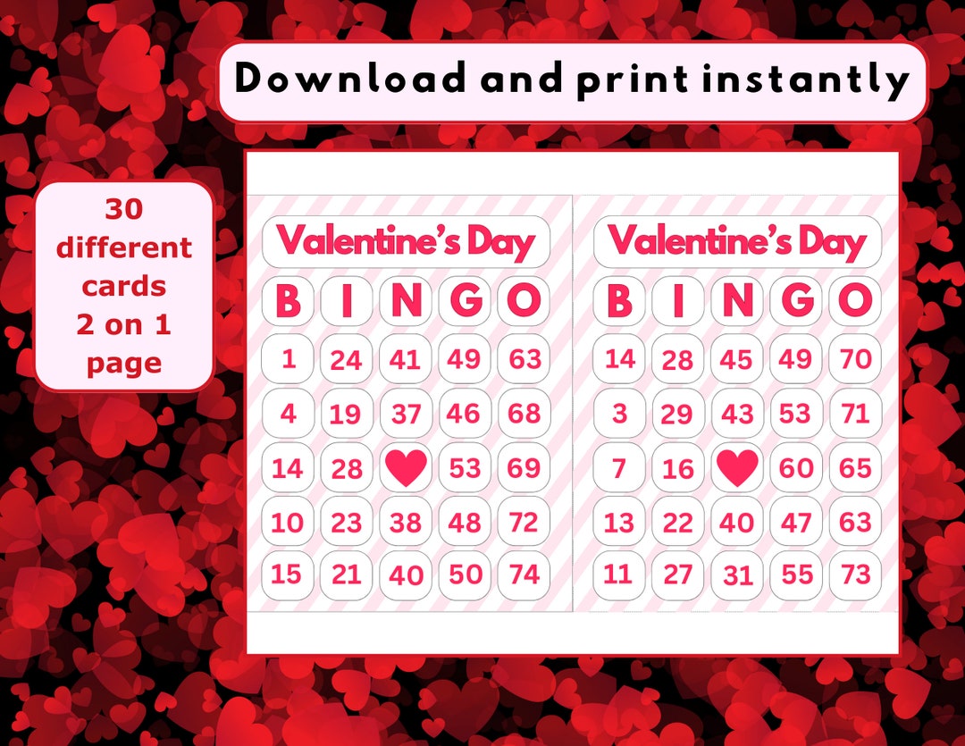 Printable Valentine's Day Bingo for Kids, 30 Different Cards, Digital ...