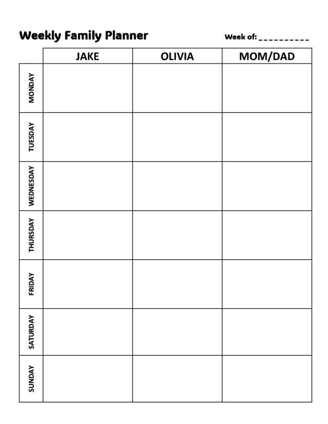 Printable Minimalist Weekly Family Planner, Family Schedule, Kids ...