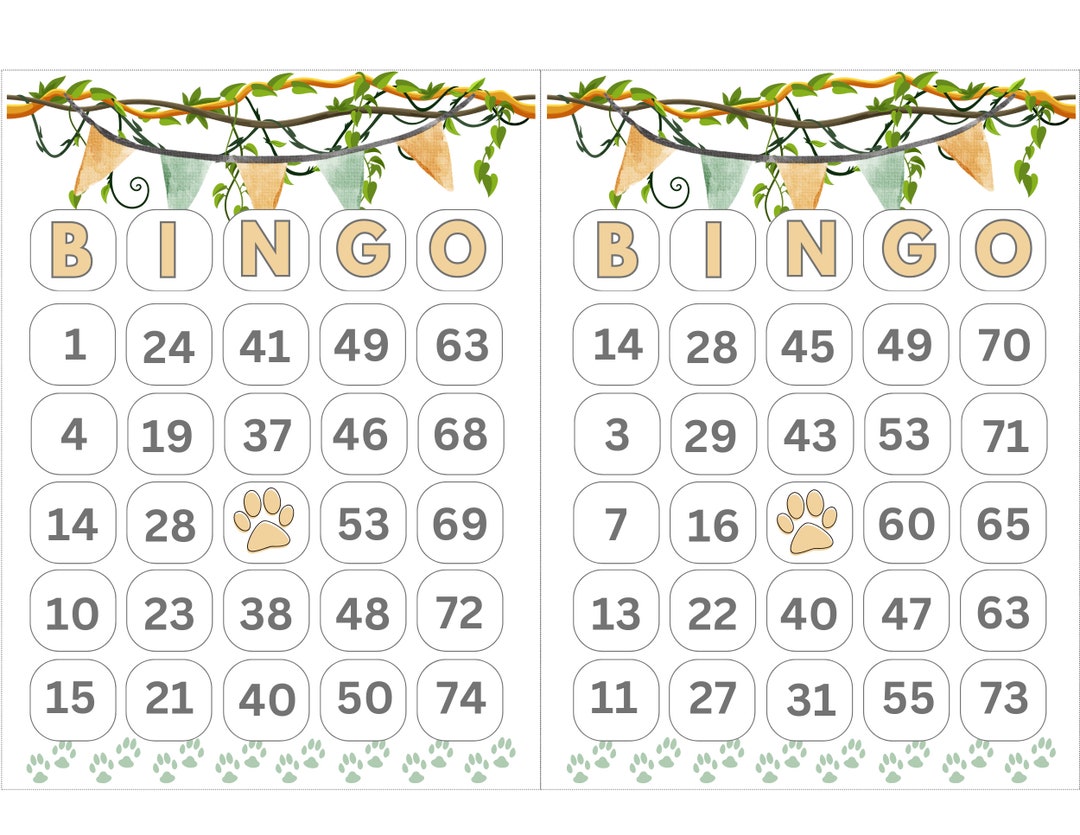 Printable Jungle Bingo for Kids Birthday, Digital Instant Download ...