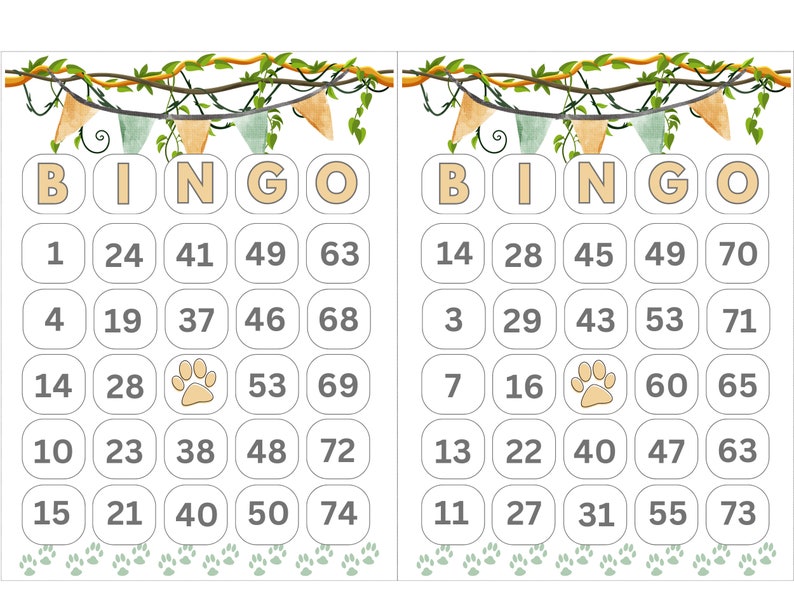 Printable Jungle Bingo for Kids Birthday, Digital Instant Download ...