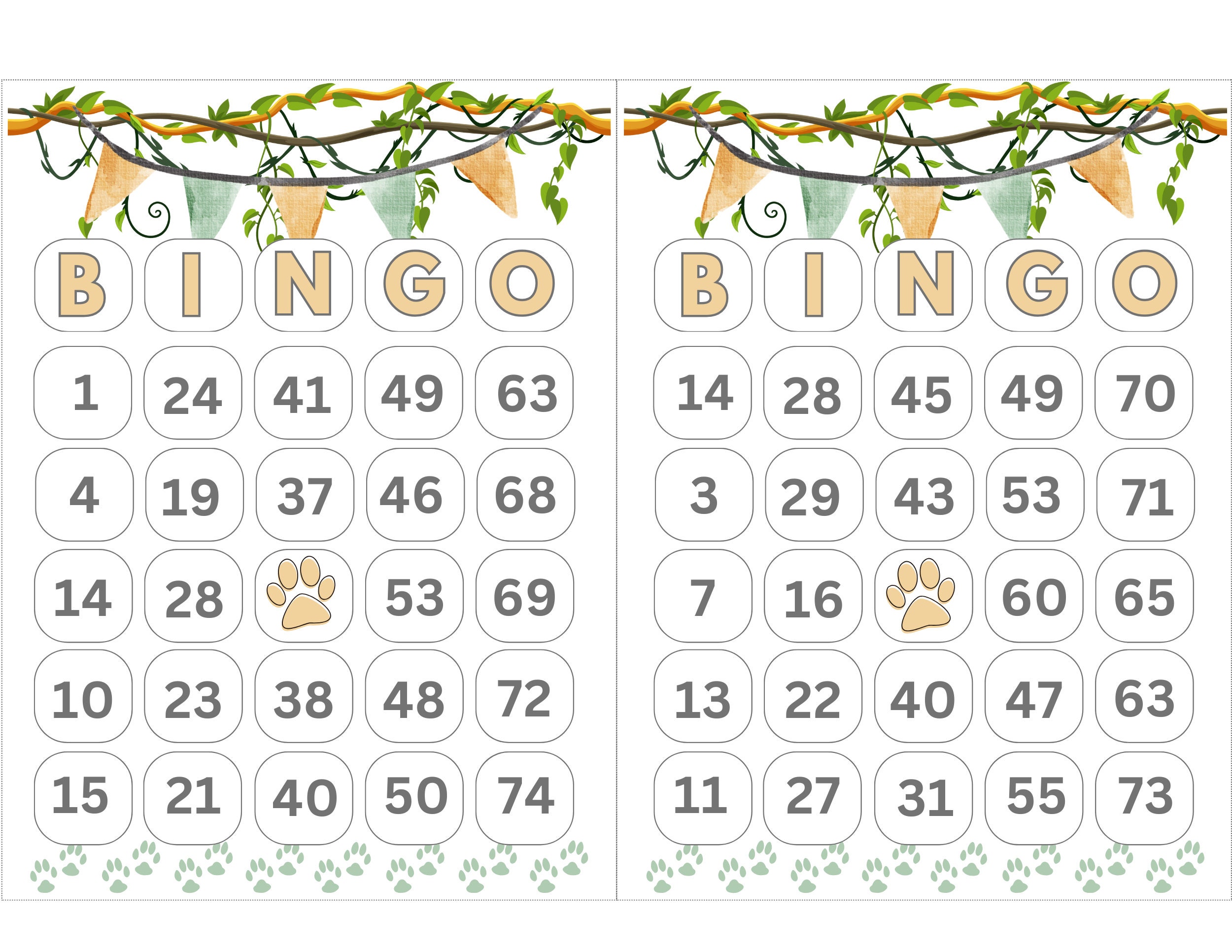 Printable Jungle Bingo for Kids Birthday, Digital Instant Download ...