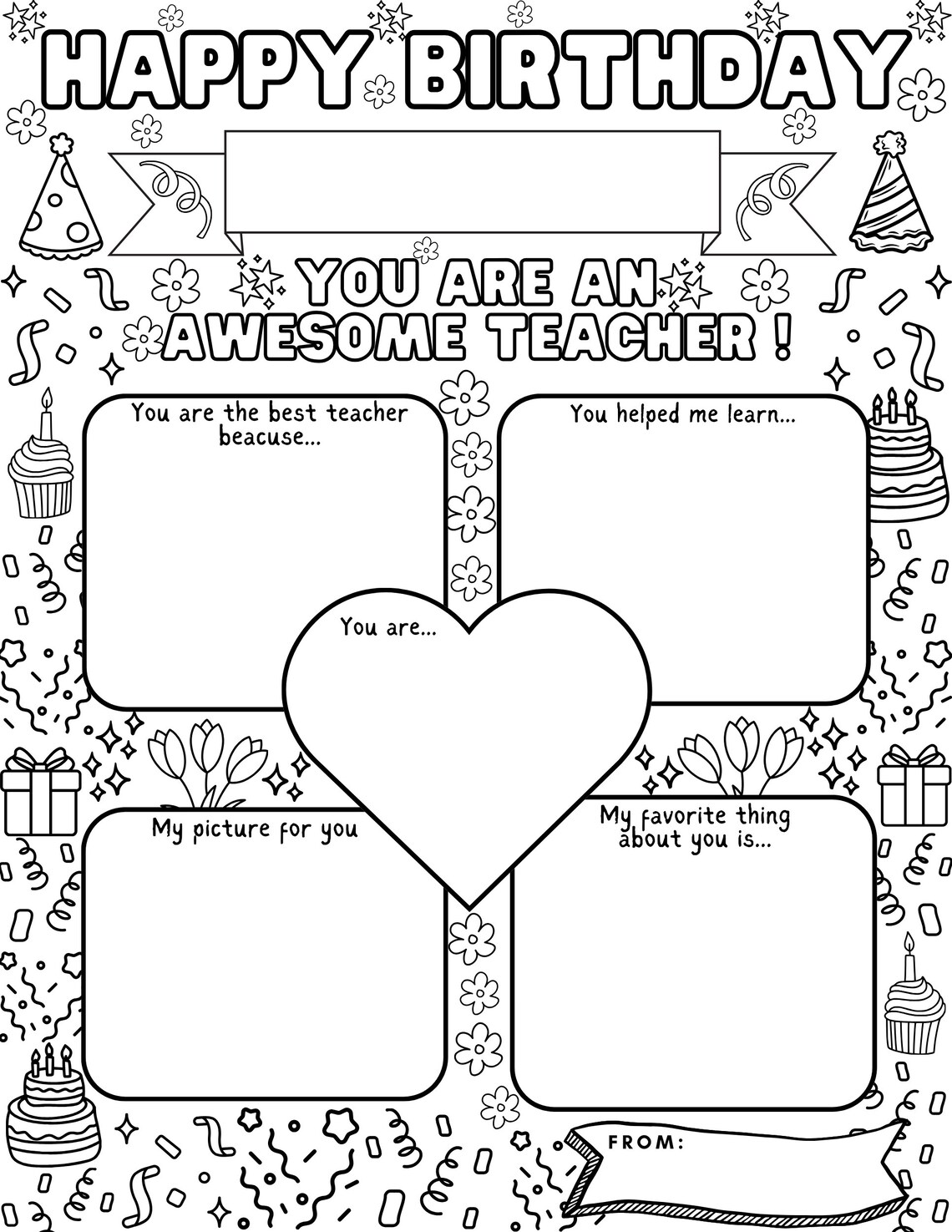 Printable Happy Birthday Teacher Poster for Kids, Happy Birthday ...