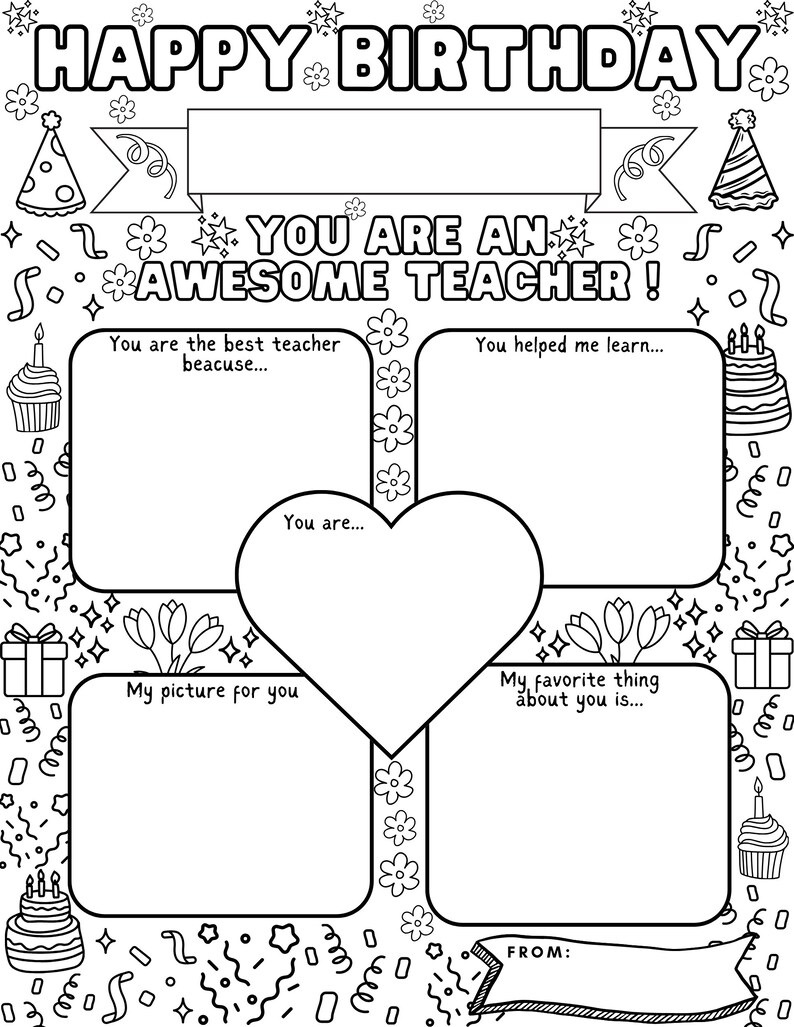 Printable Happy Birthday Teacher Poster for Kids, Happy Birthday ...