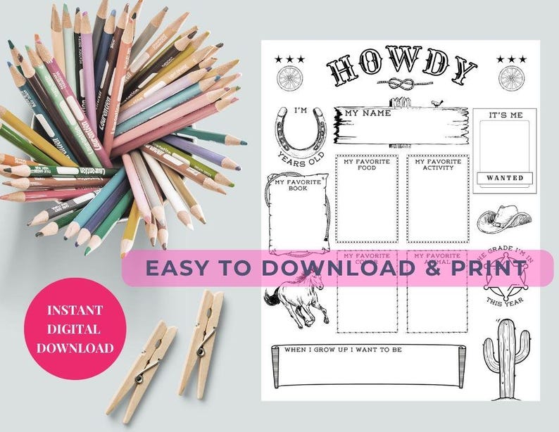 All About Me Printable Poster Instant Digital Download Western Back to ...