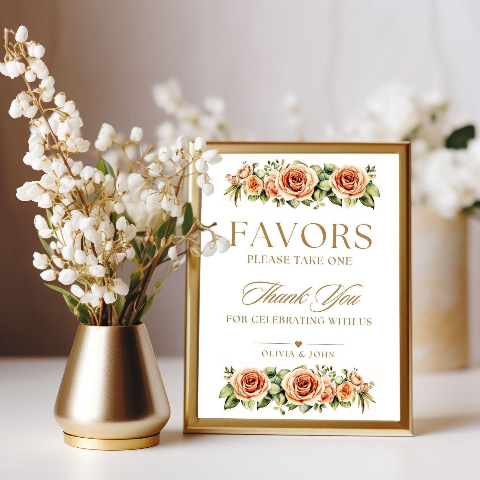 Elegant Floral Party Favors Wedding Table Card, Editable Wedding Sign ...