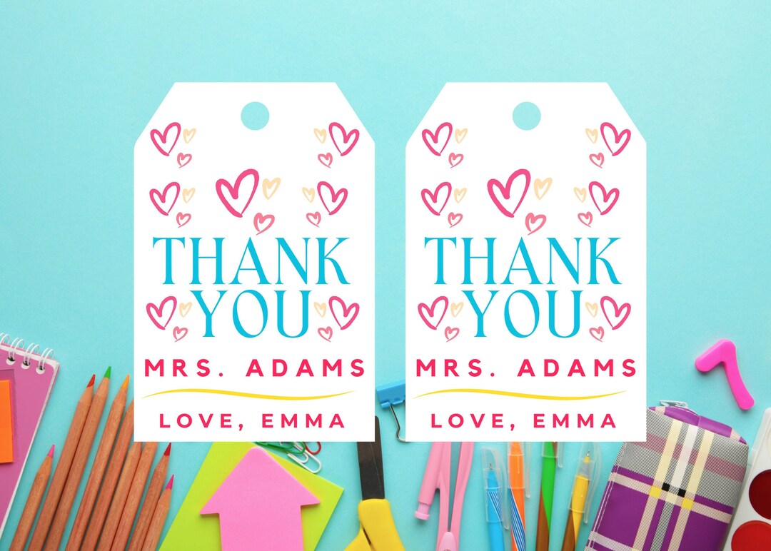 Editable Fun Colors Love "thank You Teacher" Gift Tags, Teacher's ...