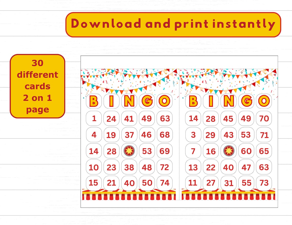Printable Carnival Circus Bingo for Kids Birthday Instant Digital ...