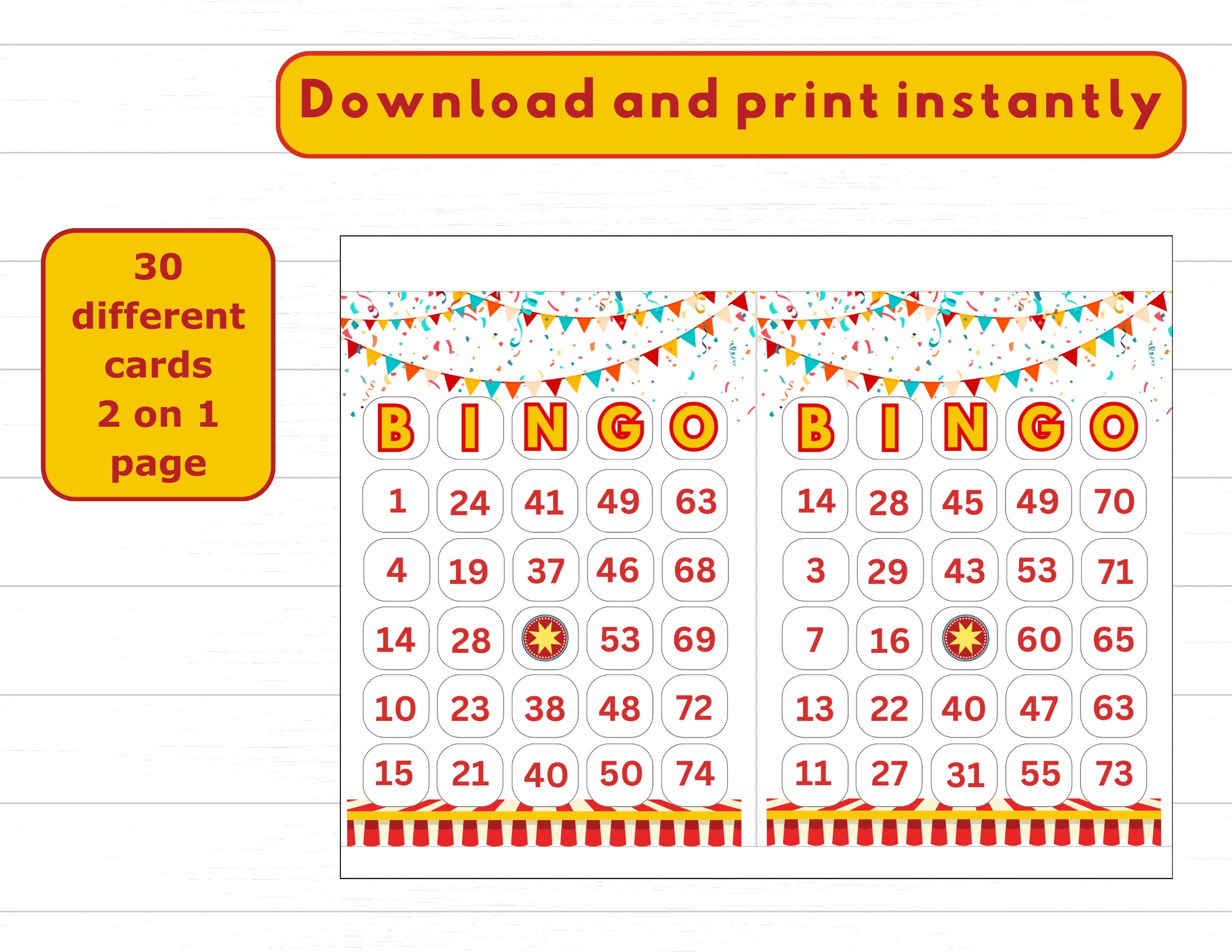 Printable Carnival Circus Bingo for Kids Birthday Instant Digital ...