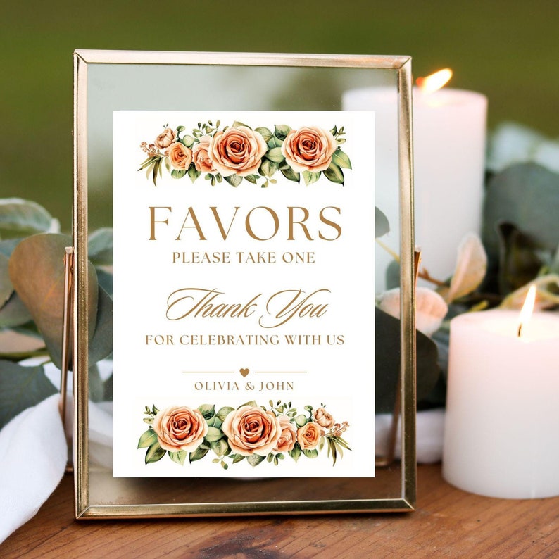 Elegant Floral Party Favors Wedding Table Card, Editable Wedding Sign ...
