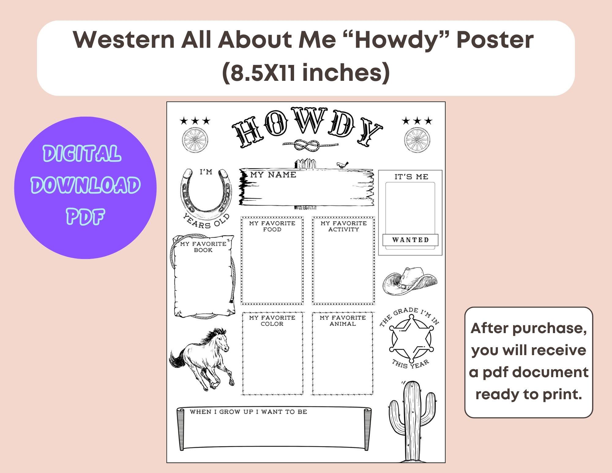 All About Me Printable Poster Instant Digital Download Western Back to ...