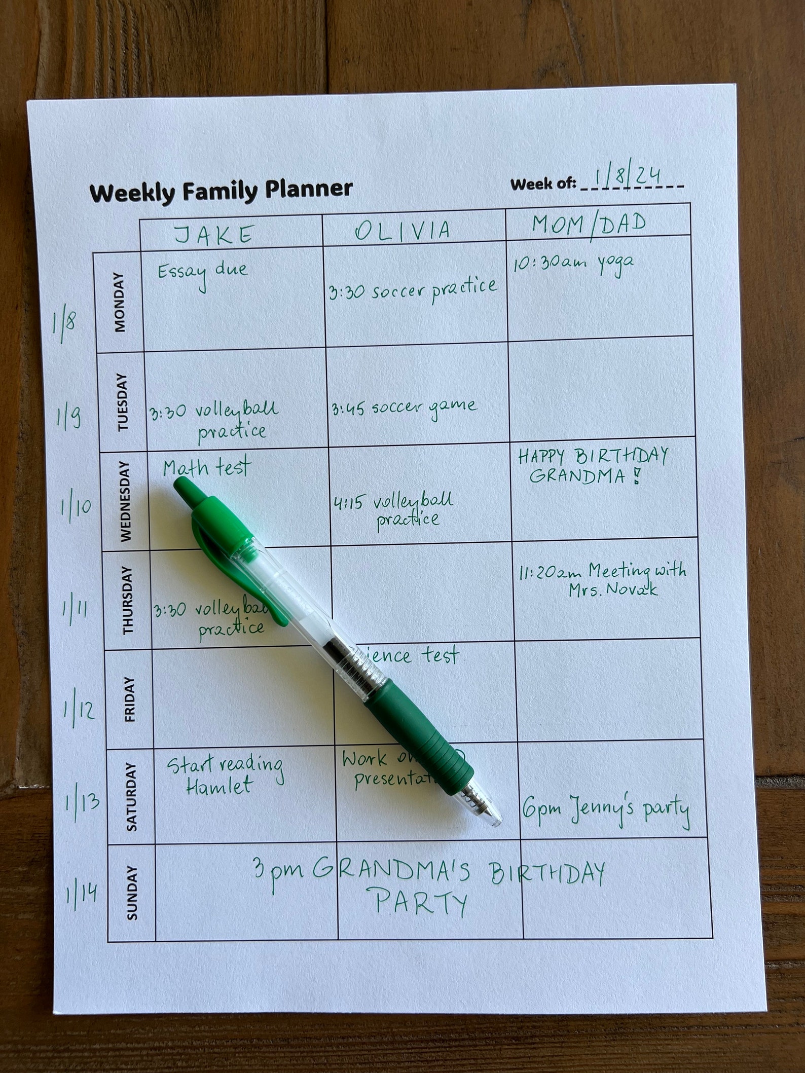 Printable Minimalist Weekly Family Planner, Family Schedule, Kids ...
