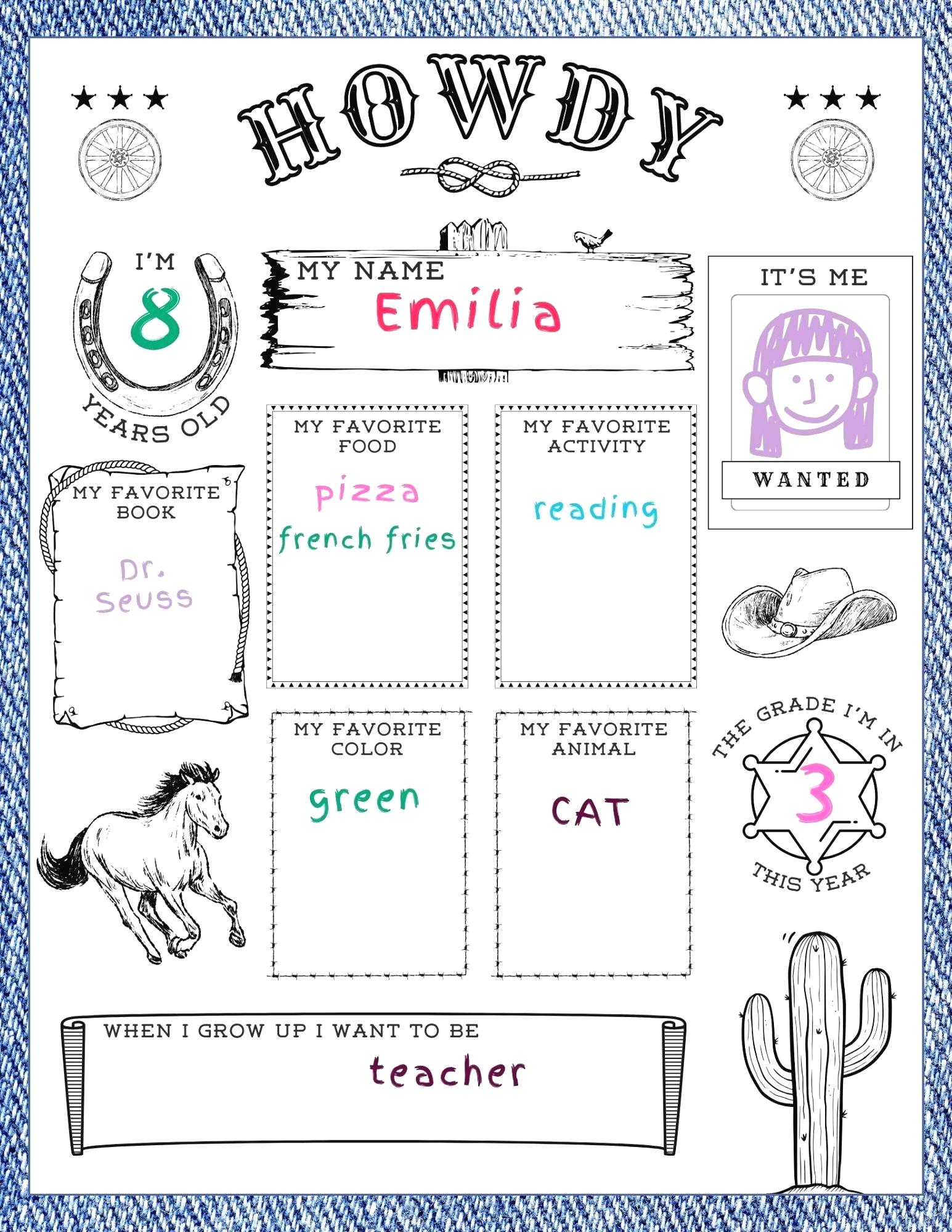 All About Me Printable Poster Instant Digital Download Western Back to ...