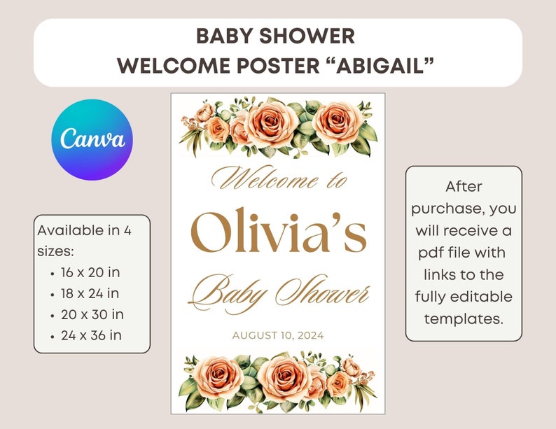 Elegant Floral Welcome to Baby Shower Poster, Editable Baby Shower Sign ...