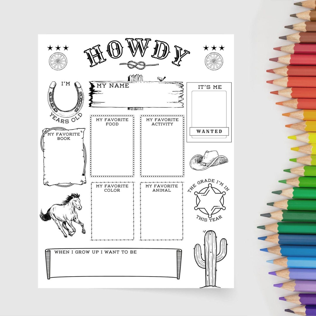 All About Me PRINTABLE Poster, Western Back to School Kids Activity ...