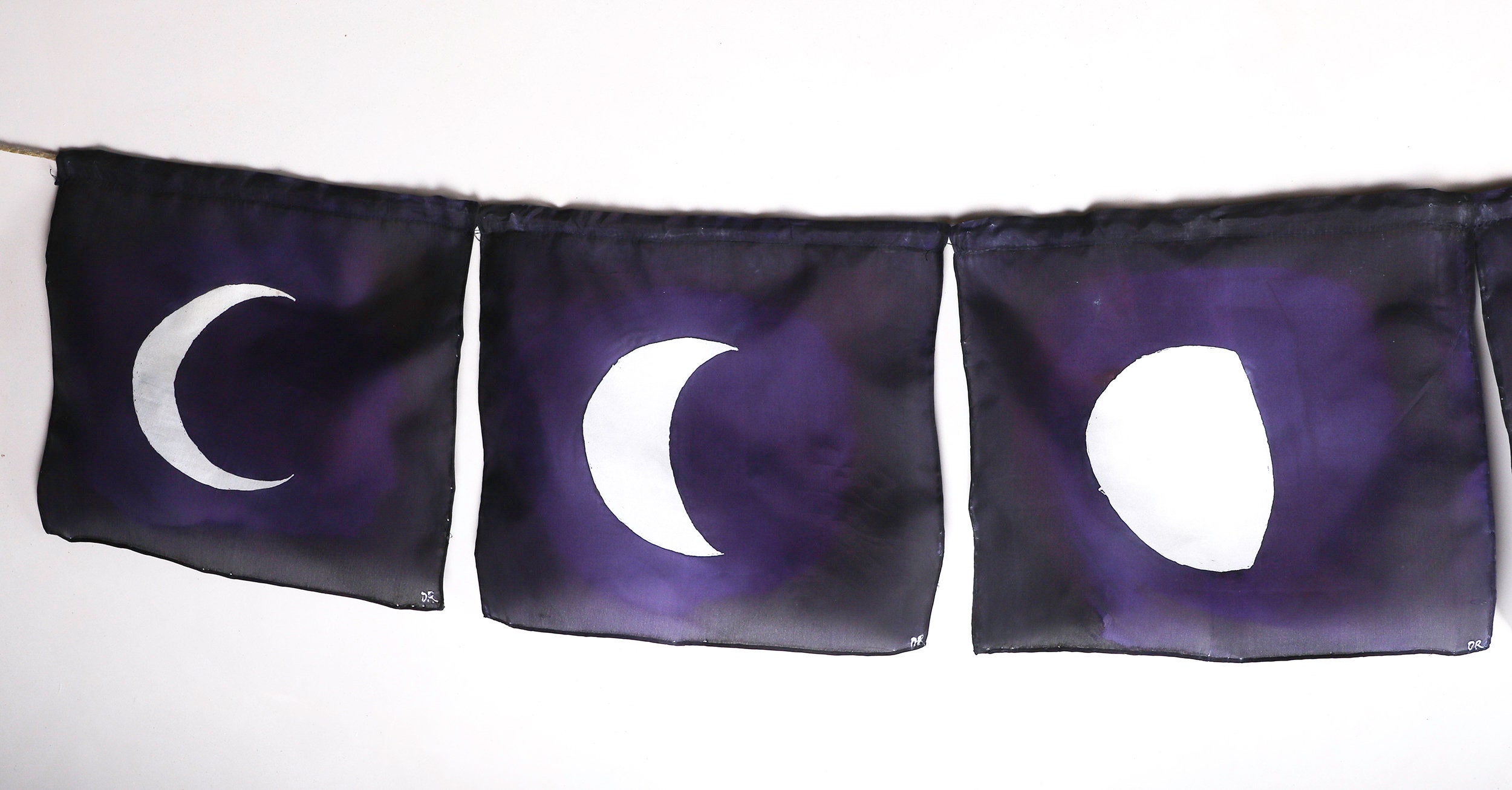Handpainted Silk Moon Phase Flags in Navy and Black - Etsy