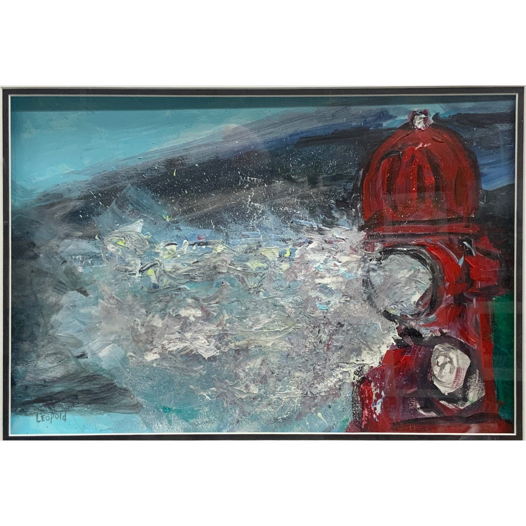 Red Fire Hydrant - Original Painting - 18"x24" Framed - Free Shipping ...