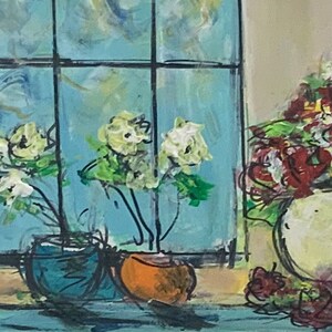 Flowers in Front of Window - Original Painting 16"x20" - FRAMED - Free ...