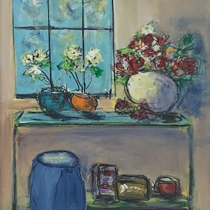 Flowers in Front of Window - Original Painting 16"x20" - FRAMED - Free ...