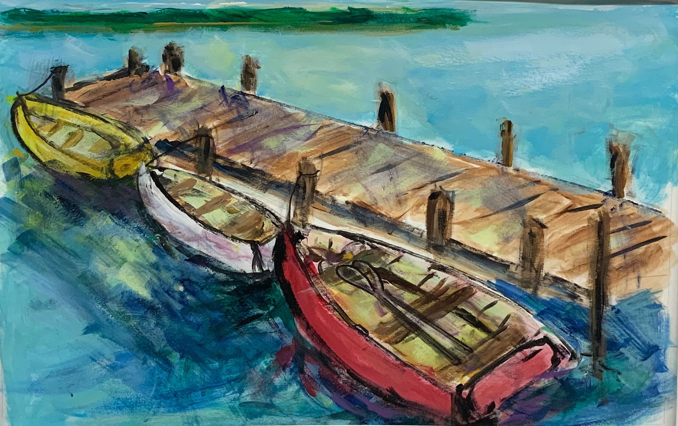 Red Rowboat - 18"x 24" Original Painting - FRAMED - Free Shipping - Etsy