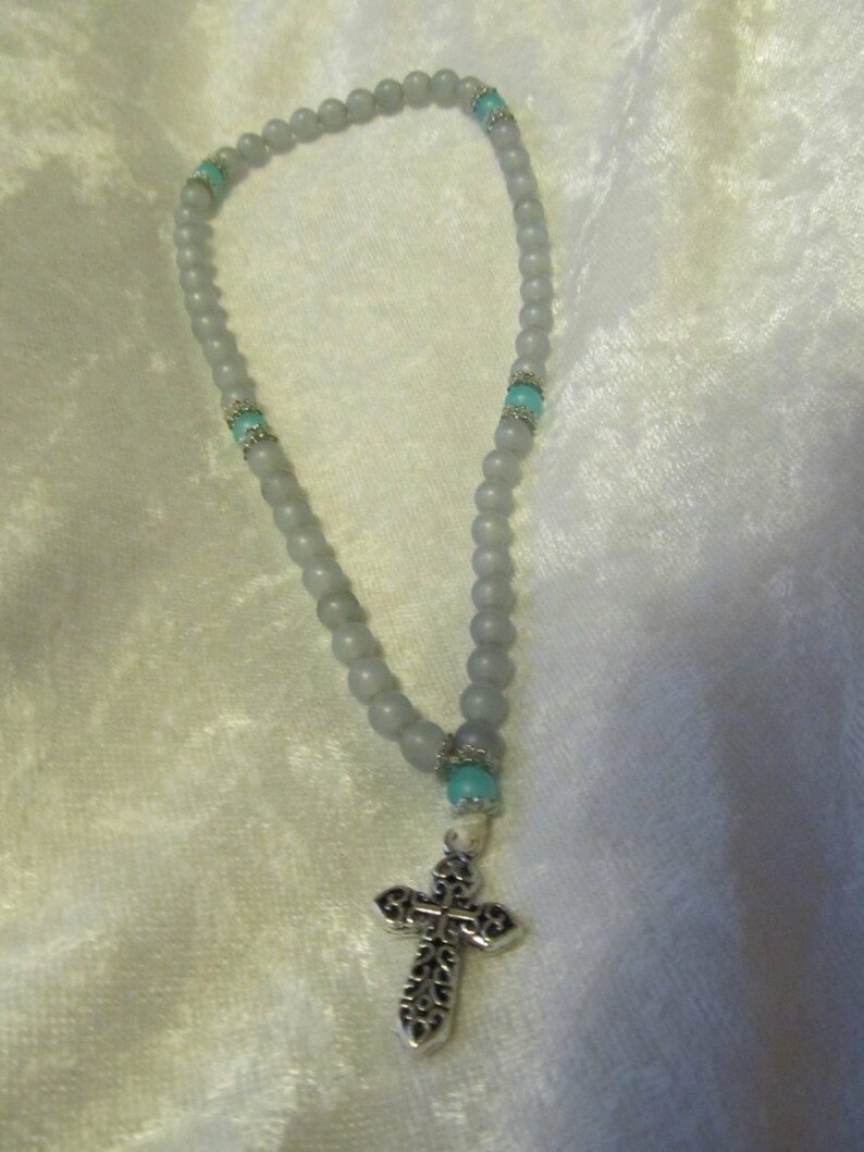 6mm Blue Frosted Glass Paternoster With Cross Prayer Beads - Etsy