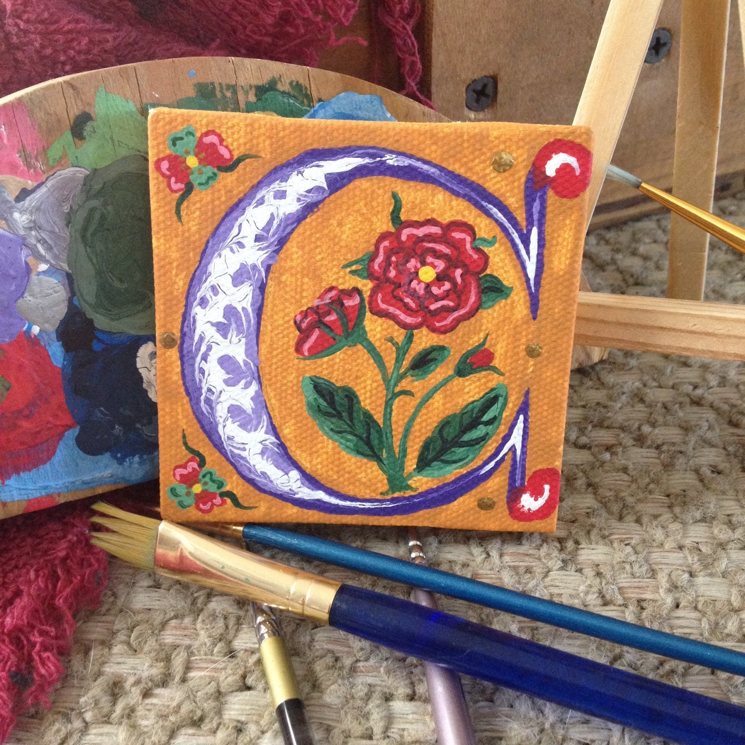 Hand Painted Miniature Illuminated Letters Tiny Canvas Art Medieval ...