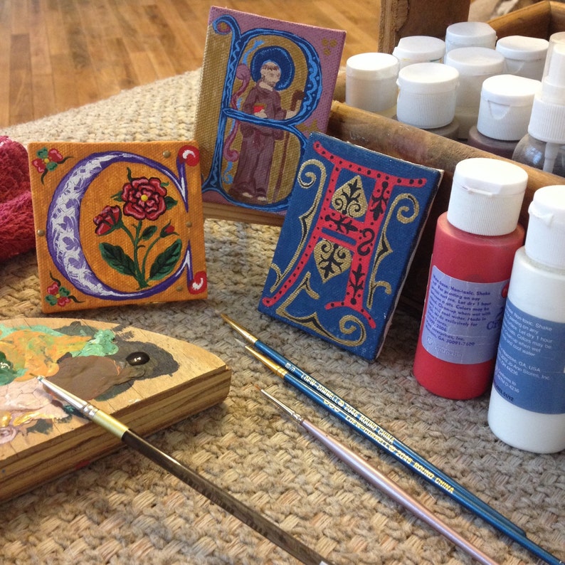 Hand Painted Miniature Illuminated Letters Tiny Canvas Art Medieval ...