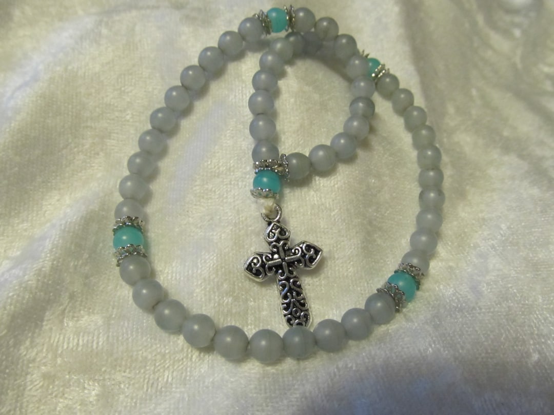 6mm Blue Frosted Glass Paternoster With Cross Prayer Beads - Etsy