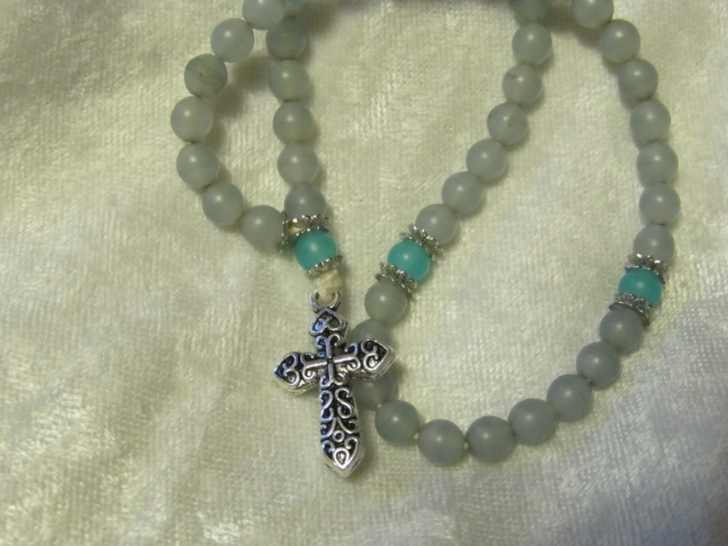 6mm Blue Frosted Glass Paternoster With Cross Prayer Beads - Etsy