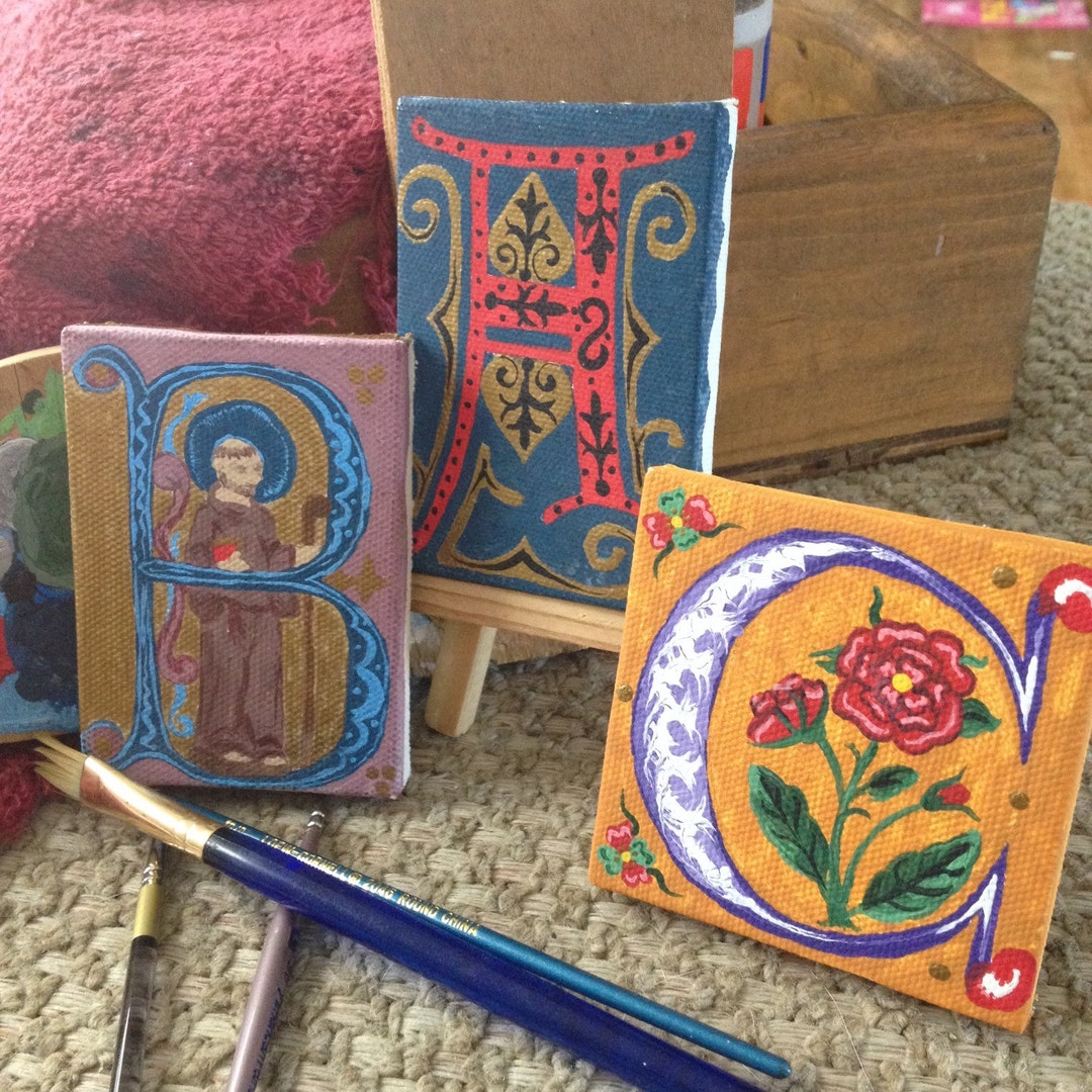 Hand Painted Miniature Illuminated Letters Tiny Canvas Art Medieval ...
