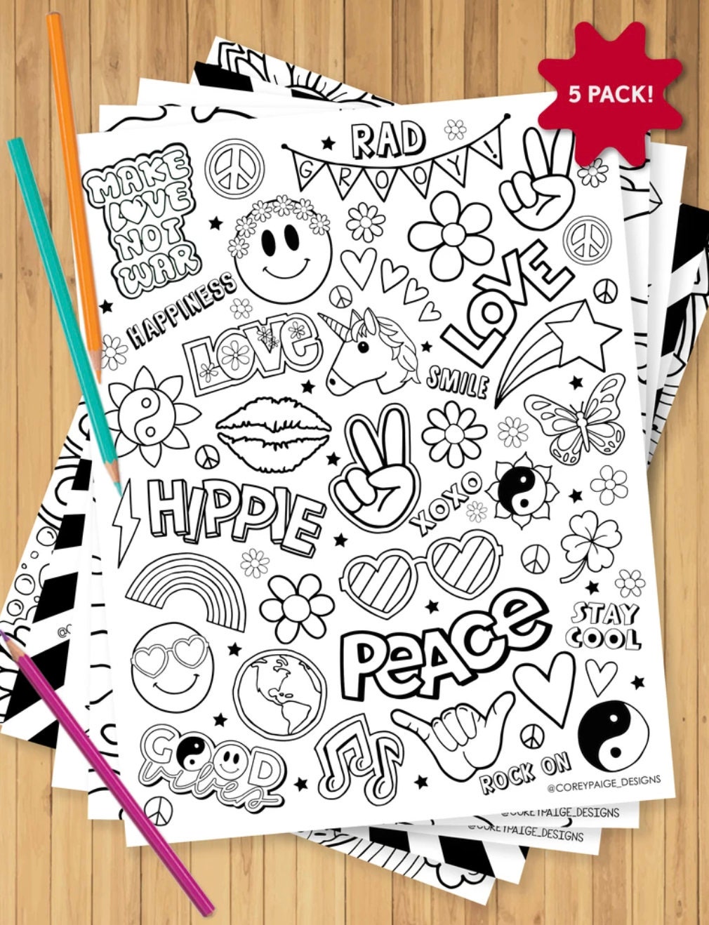 Good Vibes Coloring Sheet Pack - Etsy