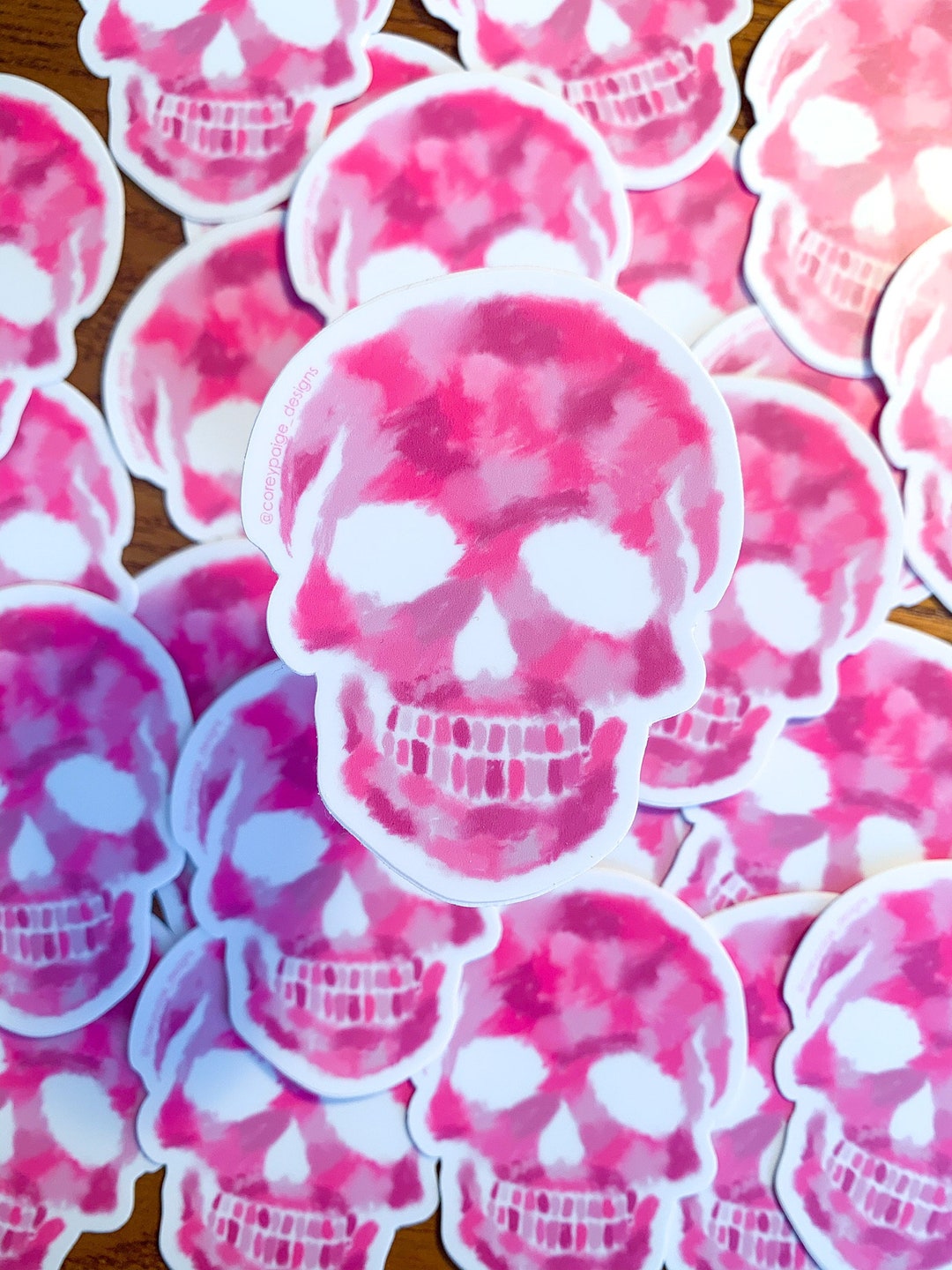 Painted Pink Skull Sticker - Etsy UK