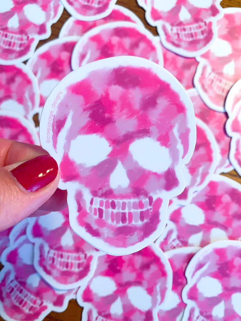 Painted Pink Skull Sticker - Etsy