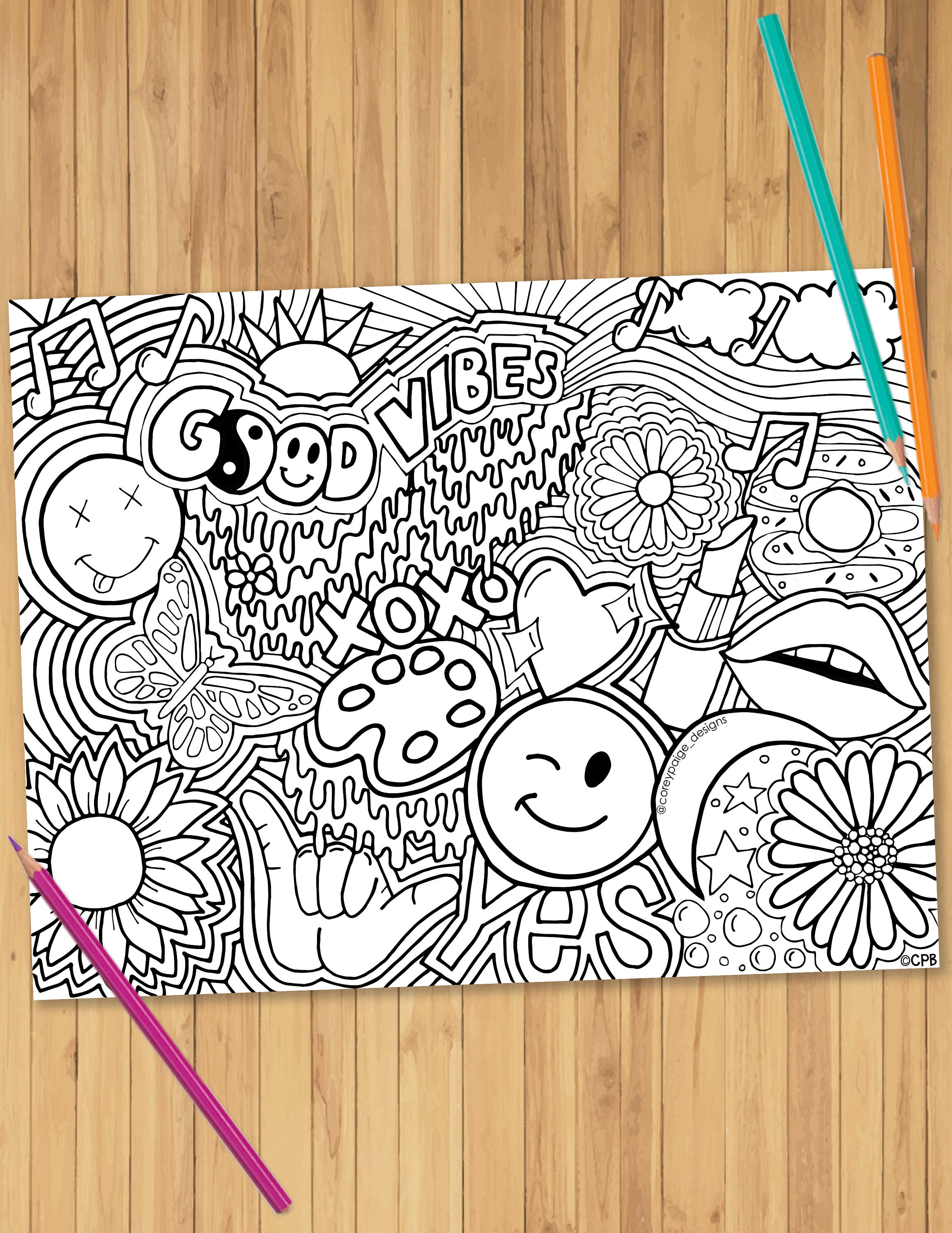 Good Vibes Coloring Sheet Pack - Etsy